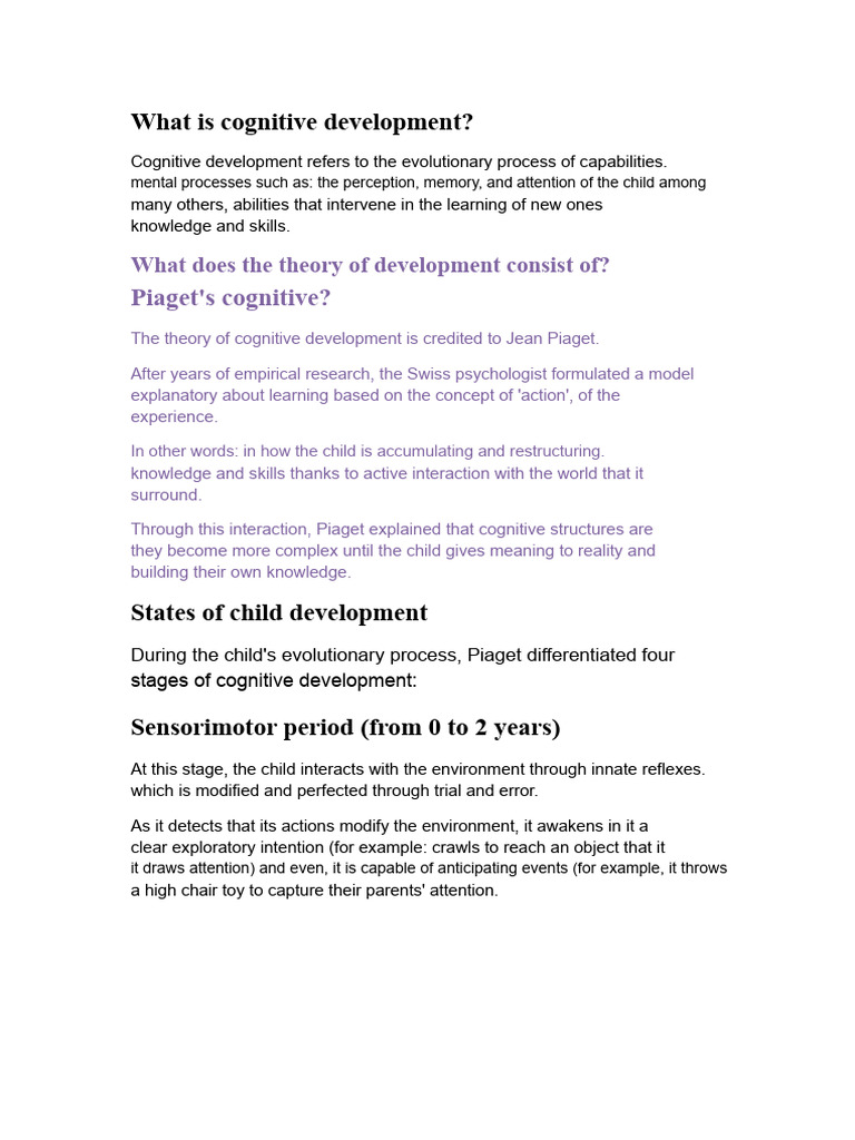 Understanding Piaget's Cognitive Development | PDF | Cognitive ...
