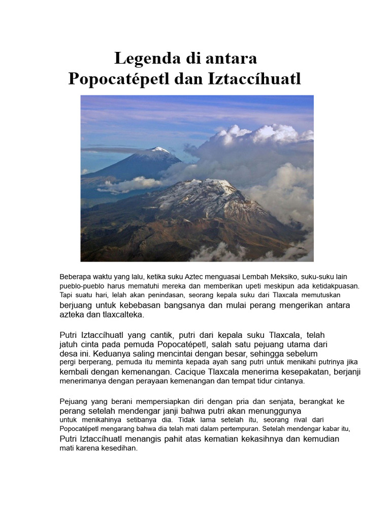 Legenda Antara Popocatépetl Dan Iztaccíhuatl | PDF