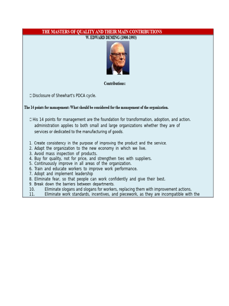 THE MASTERS OF QUALITY AND THEIR MAIN CONTRIBUTIONS (Comparative Table ...