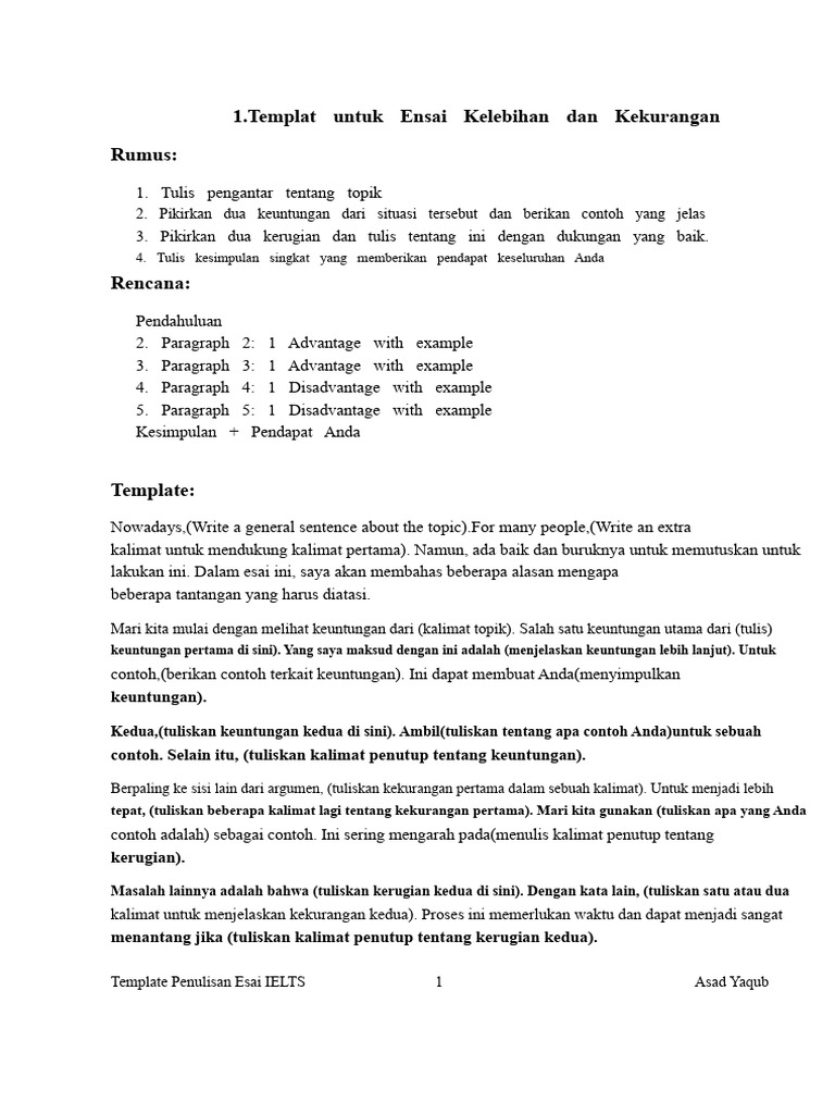 Template Untuk Semua Jenis Esai IELTS | PDF