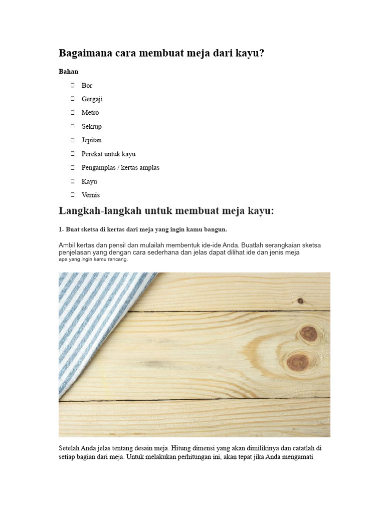 Cara Membuat Meja Kayu Langkah demi Langkah | PDF
