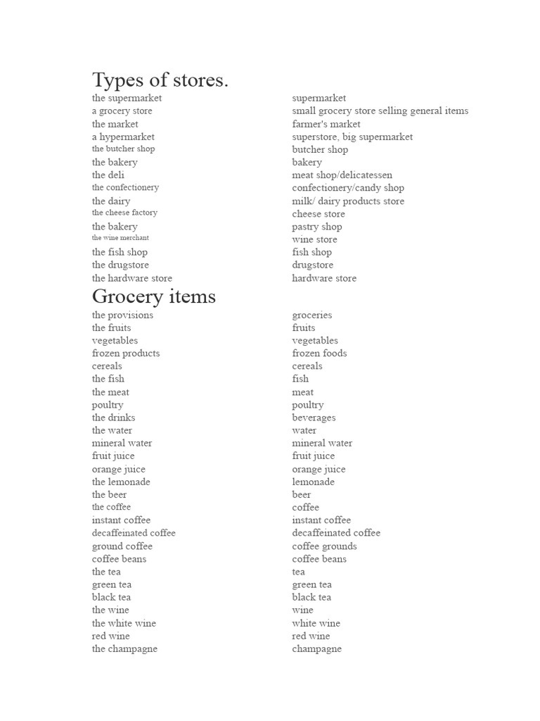 Grocery List Vocabulary in French | PDF | Grocery Store | Milk