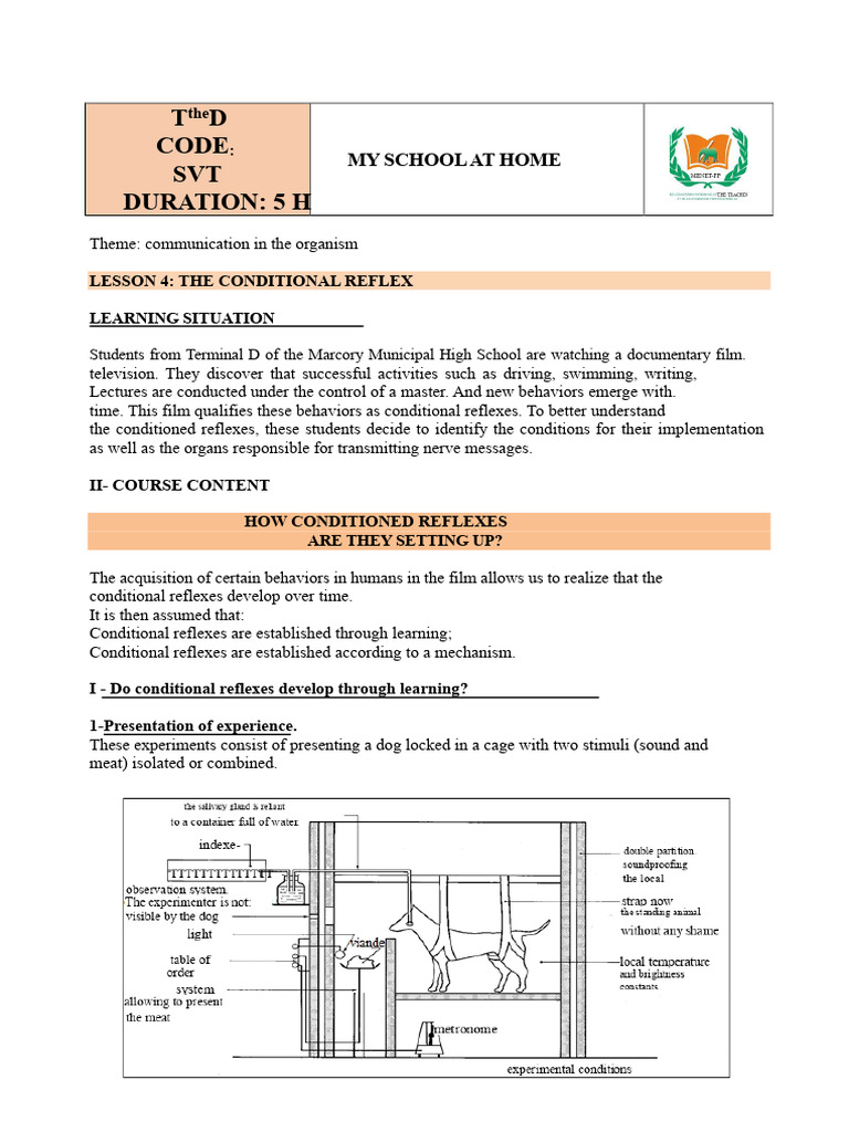 SVT TD - L1 - The Conditional Reflex | PDF | Classical Conditioning ...