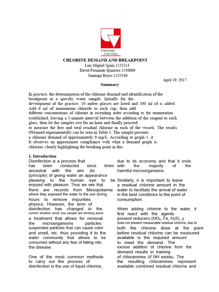 Chlorine Demand and Breakpoint Analysis | PDF | Chlorine | Water ...