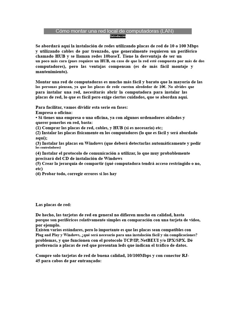 Cómo Montar Una Red Local de Computadoras | PDF | Red de computadoras | Controlador de interfaz ...