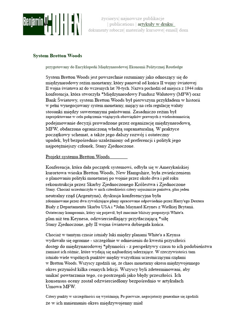 Benjamin J. Cohen, System Bretton Woods | PDF