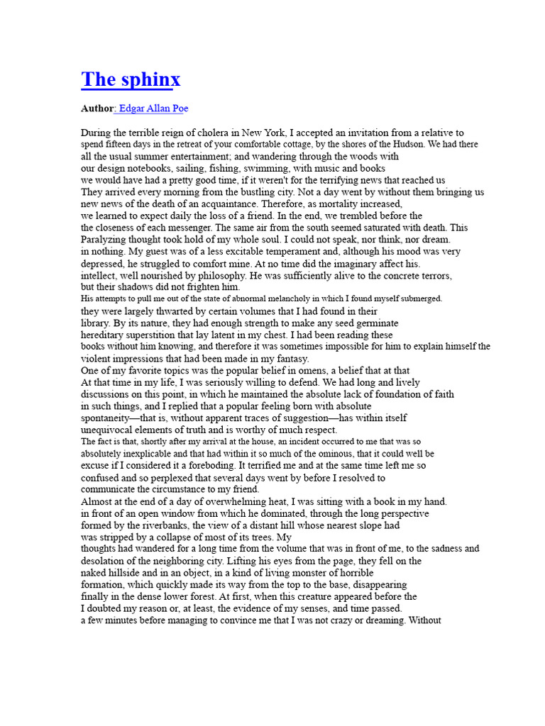 Edgar Allan Poe - The Sphinx | PDF | Elephant