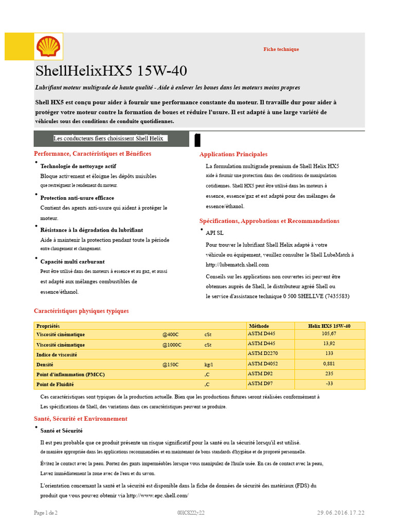 Shell Helix HX5 15W-40 : Performance et Protection | PDF | Essence ...