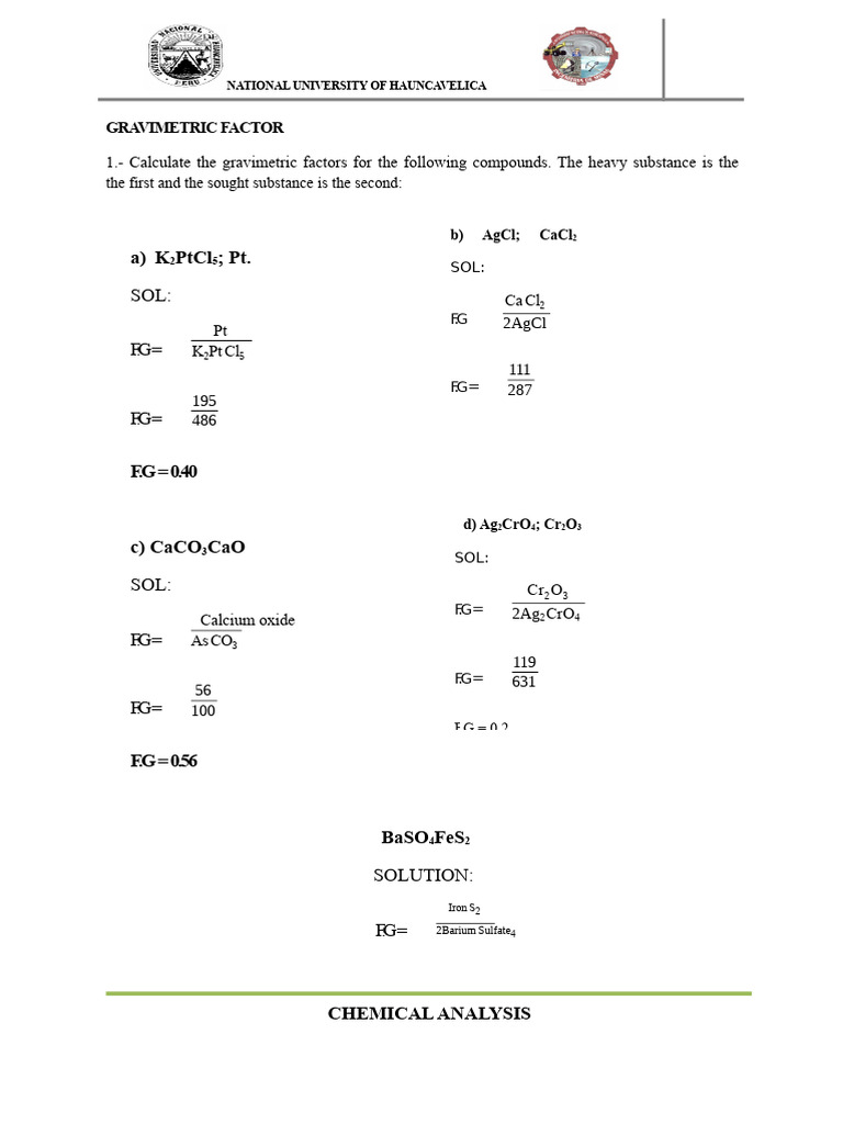Gravimetric Factor Calculations and Analysis | PDF | Chemical ...