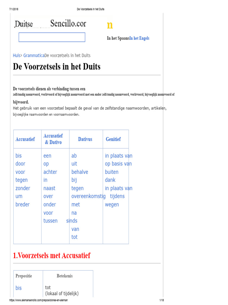 De Voorzetsels in Het Duits | PDF
