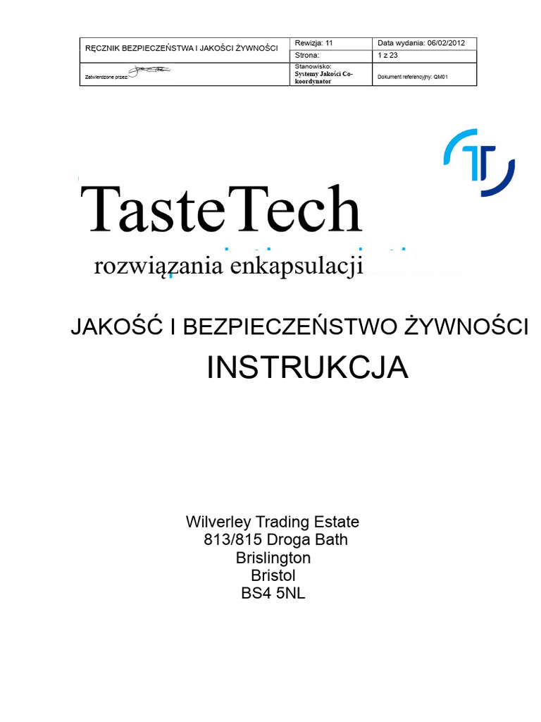 QM01 Podręcznik Jakości I Bezpieczeństwa Żywności Wydanie 11 BRC ...