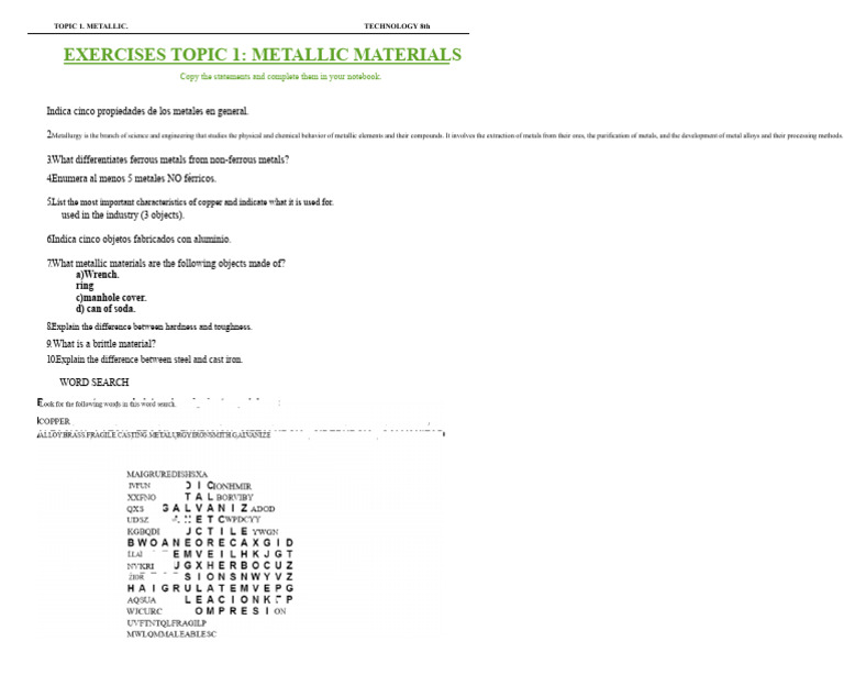 Metallic Material Exercises | PDF