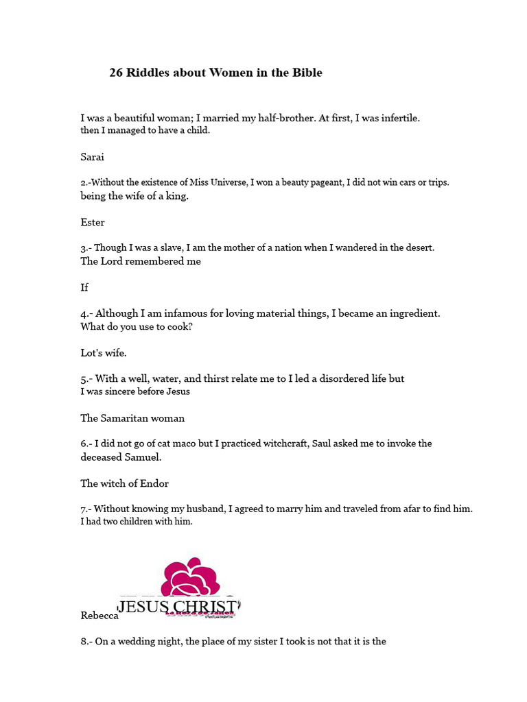 26 Riddles About Women in The Bible | PDF | Sarah | Leah