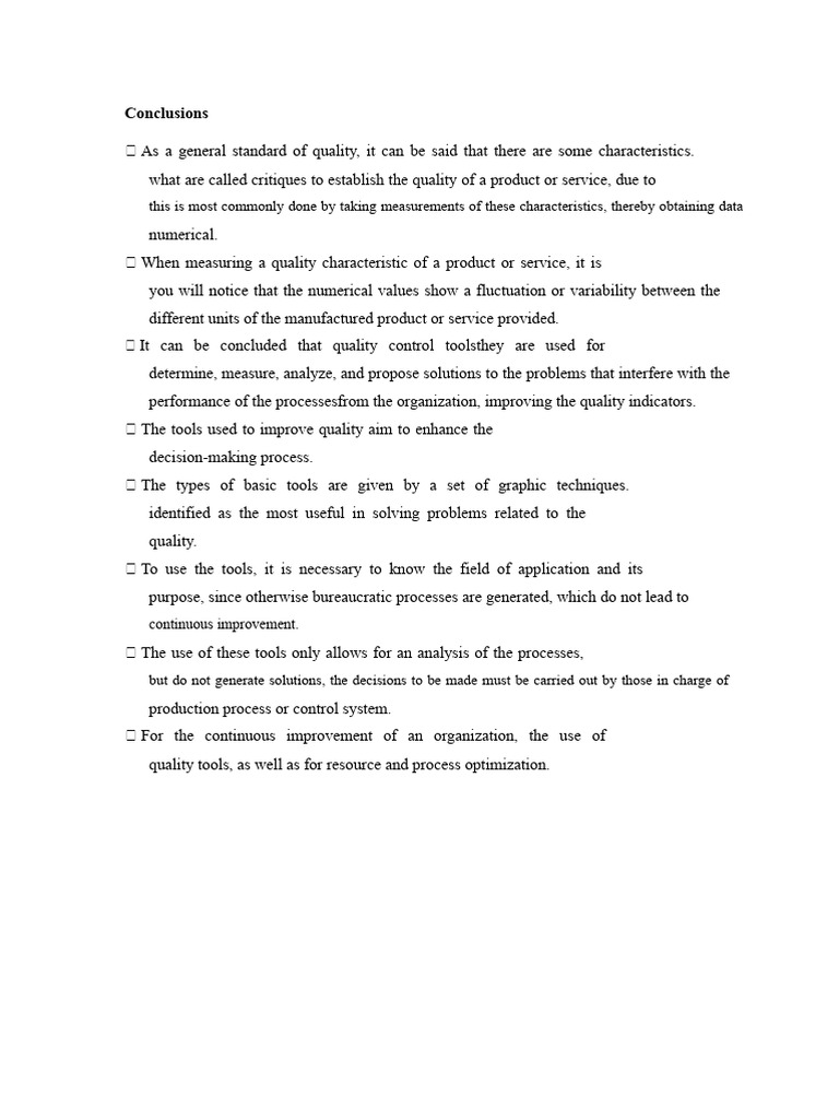 Conclusions On Quality Tools | PDF