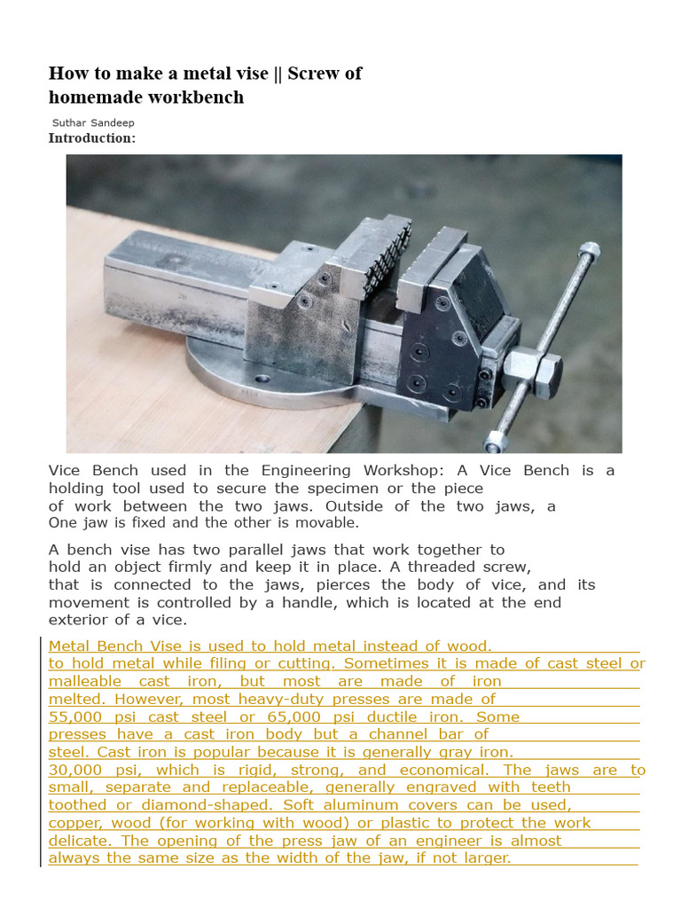 DIY Metal Vise Construction Guide | PDF | Screw | Metalworking