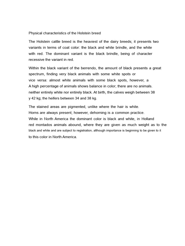 Physical Characteristics of The Holstein Breed | PDF | Dairy Cattle ...