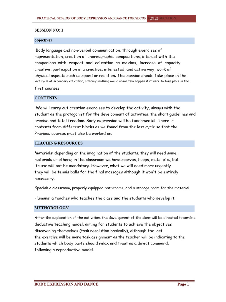 Body Expression & Dance Session Guide | PDF