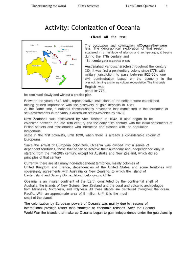 Activity - Colonization of Oceania. | PDF | Oceania | Island