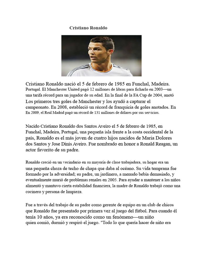 Nacimiento de Cristiano Ronaldo | PDF | Asociación de Futbol