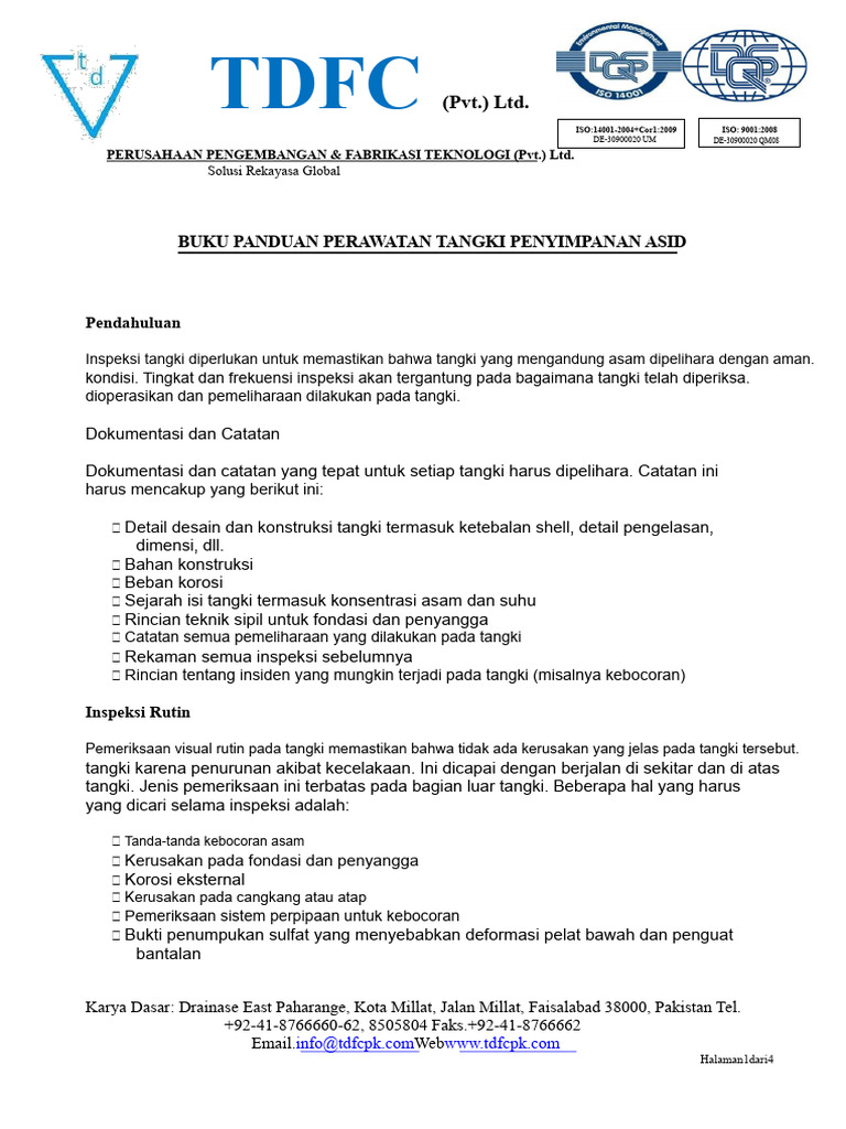 Panduan Inspeksi Tangki Penyimpanan Asam | PDF