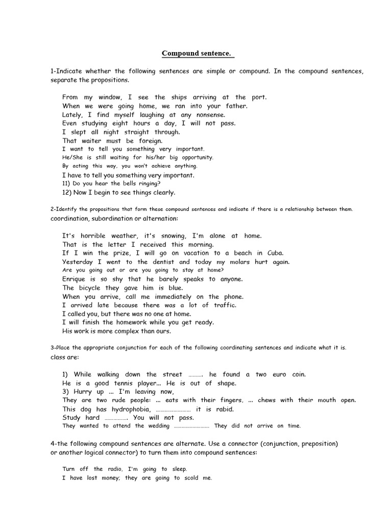Workshop On Compound Sentences | PDF