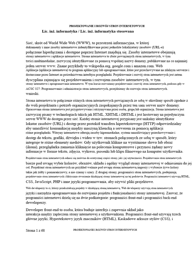 Projektowanie I Rozwój Stron Internetowych (HTML, CSS I JavaScript) | PDF