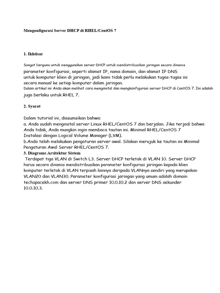 Mengonfigurasi Server DHCP Di CentOS 7 Dengan VLAN | PDF