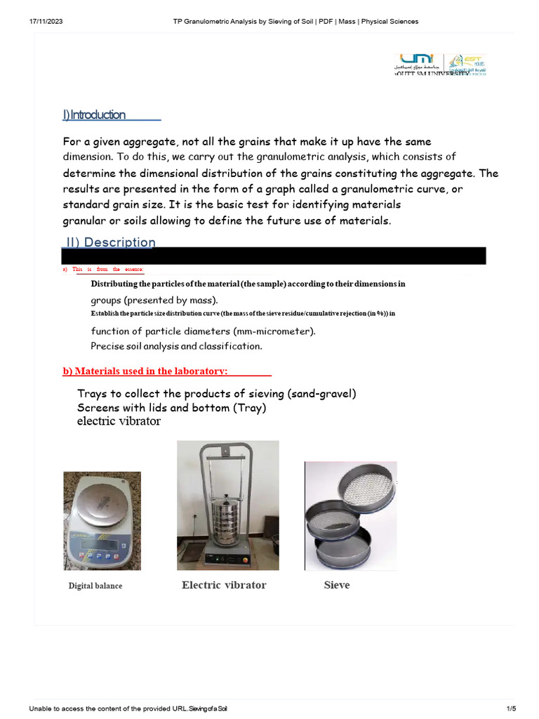 Granulometric Soil Analysis by Sieving | PDF | Particle Size ...