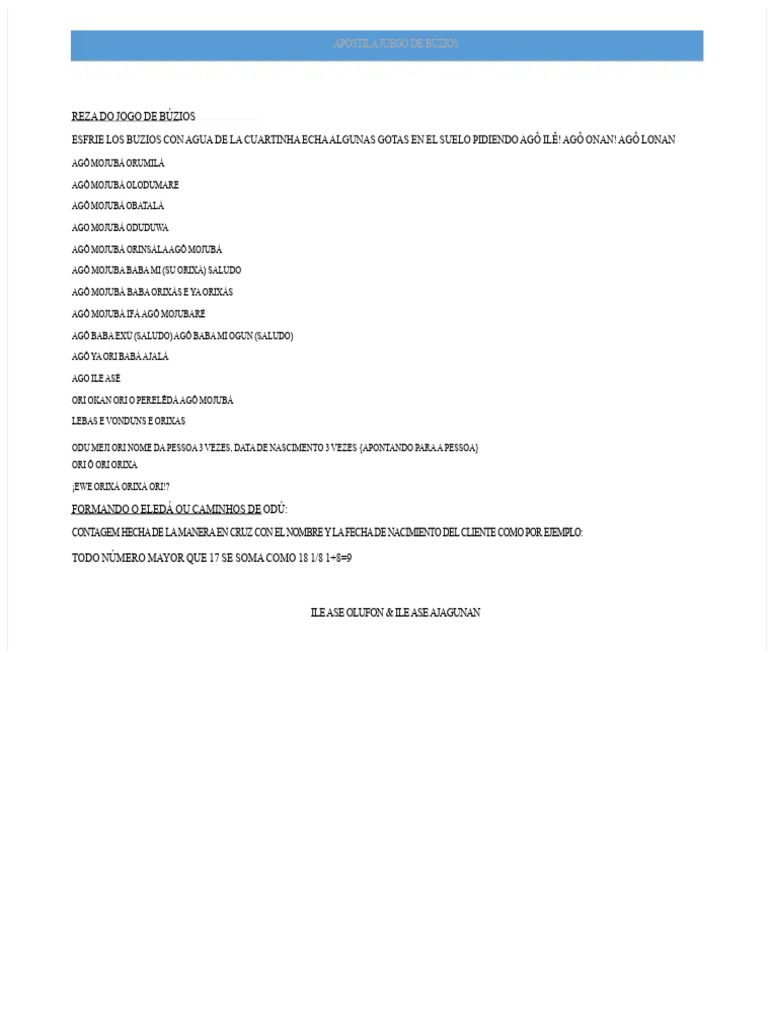 Apostilla Juego de Buzios | PDF