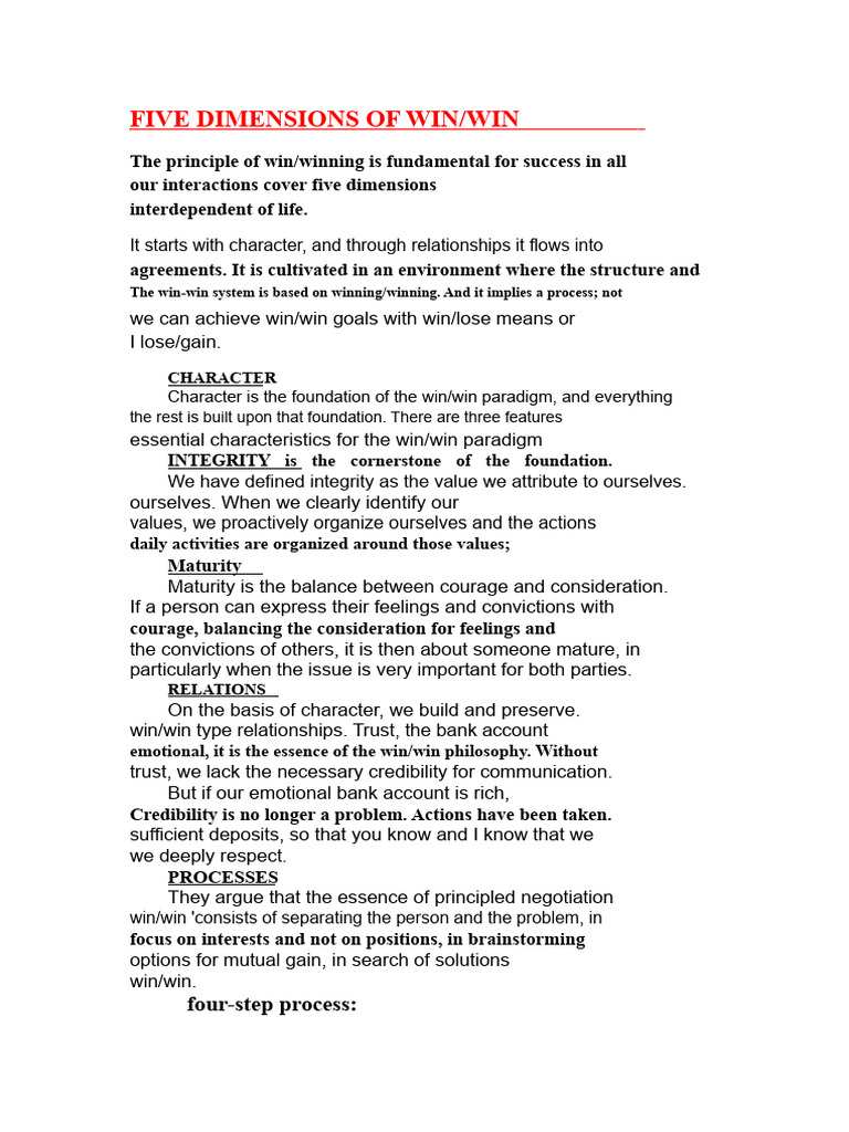 Five Dimensions of Win/Win Philosophy | PDF | Leadership | Social ...