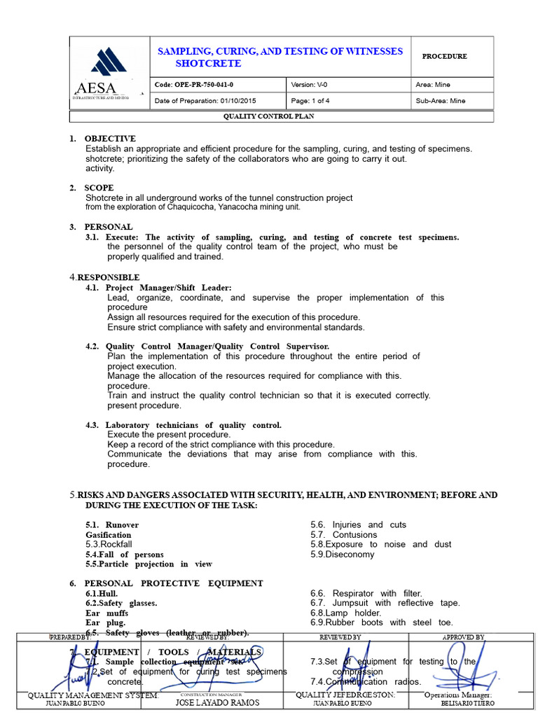 OPE-PR-750-041-0 Sampling, Curing, and Testing of Shotcrete Samples ...