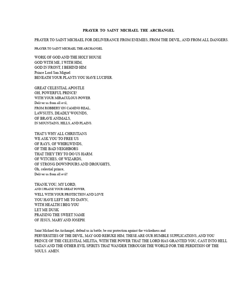 Prayer To Saint Michael The Archangel | PDF