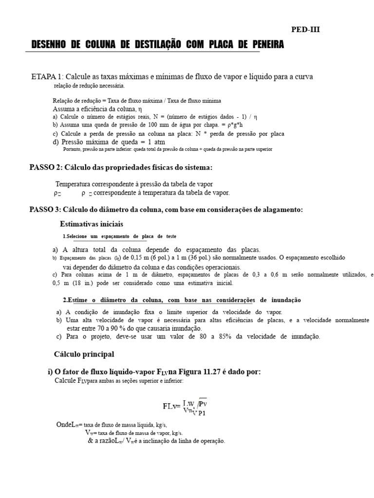 DESIGN DE PLACA DE PENEIRA Coluna | PDF | Pressão | Temperatura