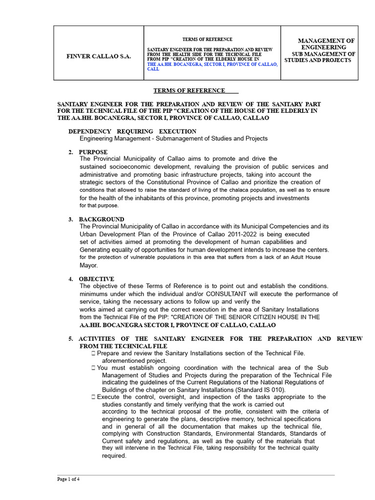Sanitary Engineer Terms for Elderly House Project | PDF | Specification ...
