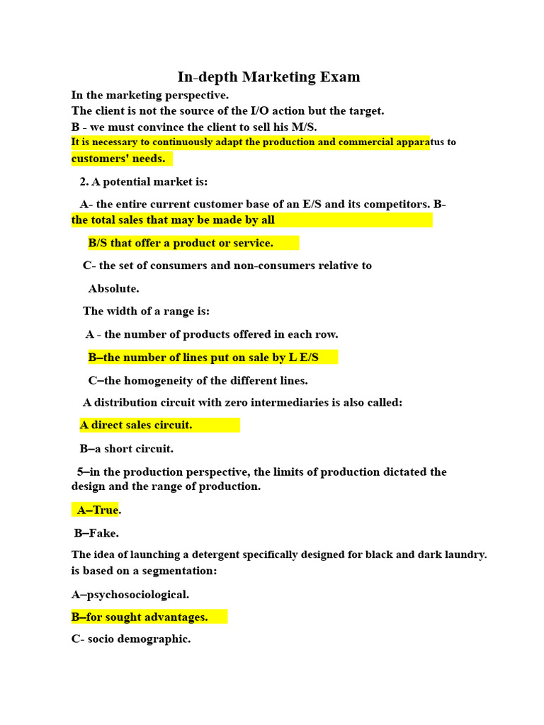 In-Depth Marketing Exam Insights | PDF | Marketing | Brand