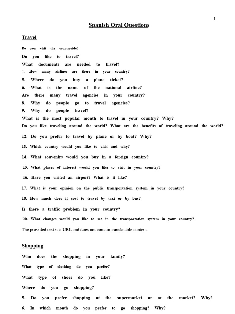 CSEC SPANISH Oral Type Questions | PDF