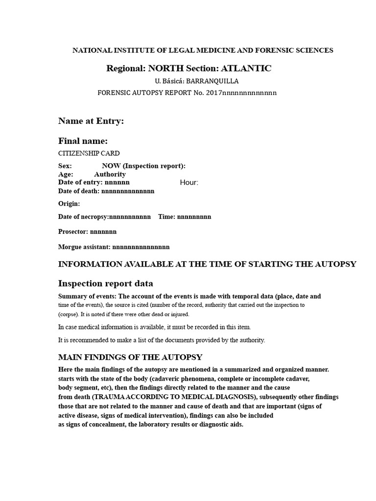 Template Format For Forensic Autopsy Report | PDF | Autopsy | Death