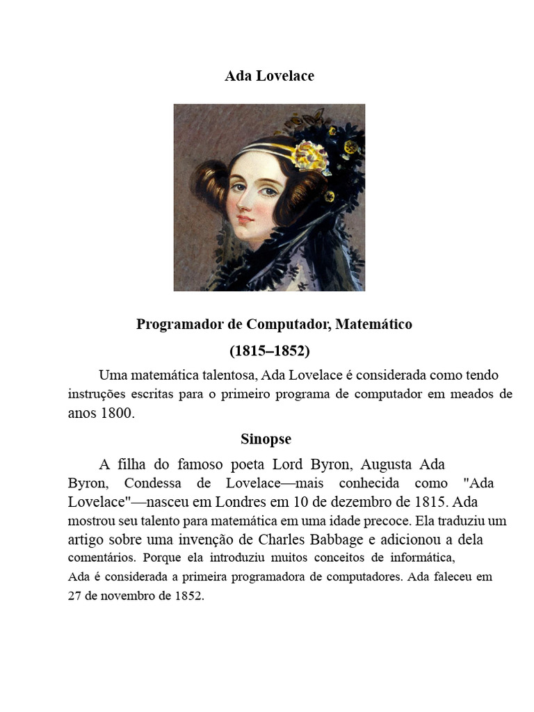 Biografia de Ada Lovelace | PDF