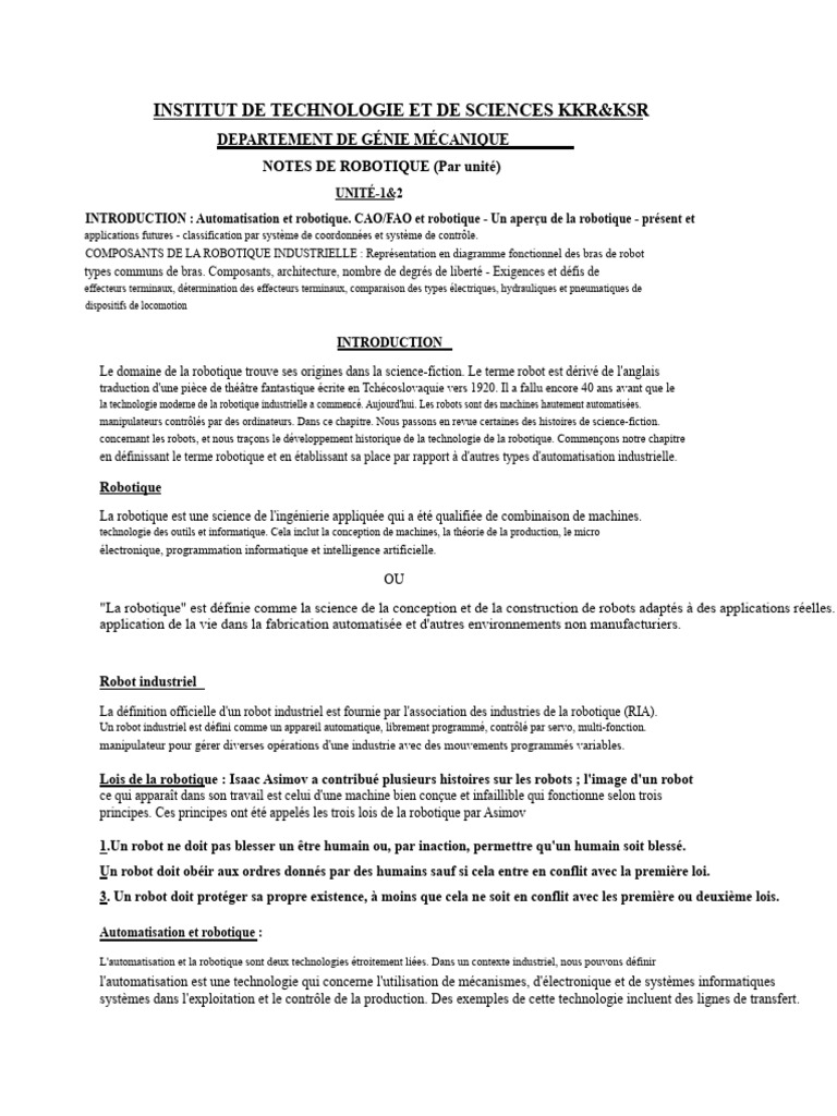 Introduction à la robotique industrielle | PDF | Robotique | Friction