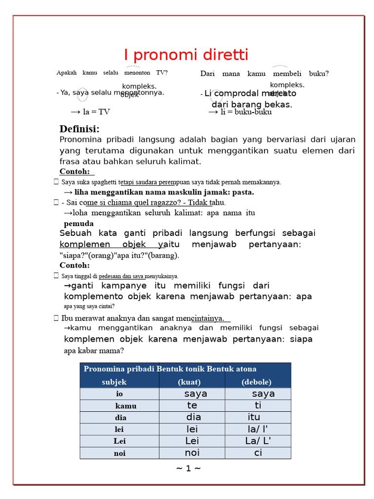 Panduan Pronomina Pribadi Langsung | PDF