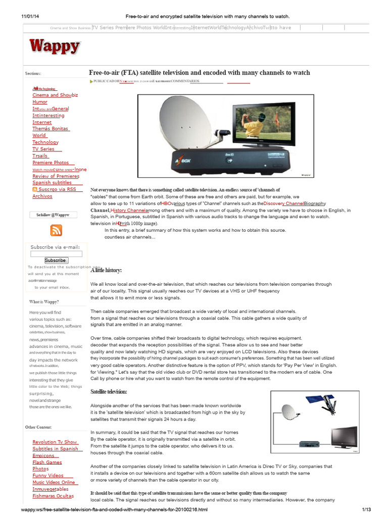 Free-To-Air (FTA) and Encrypted Satellite Television With Many Channels ...