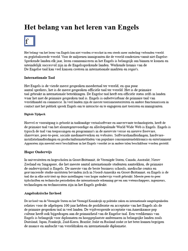 Het Belang Van Het Leren Van Engels | PDF