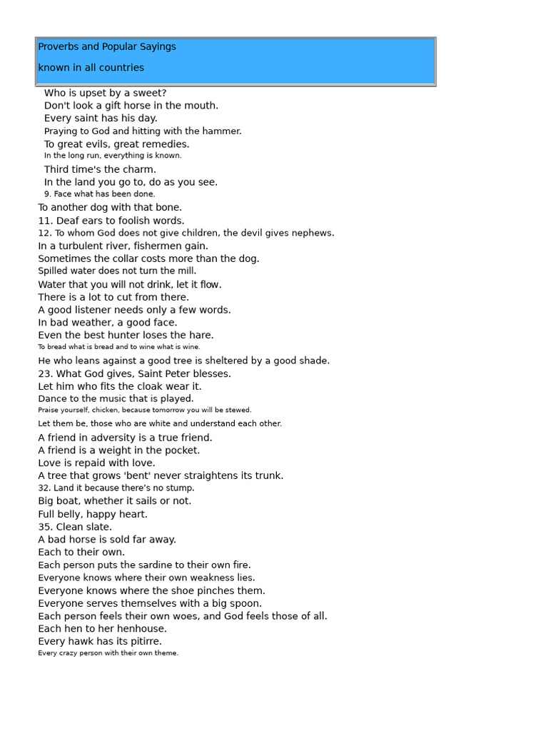 Proverbs and Popular Sayings | PDF