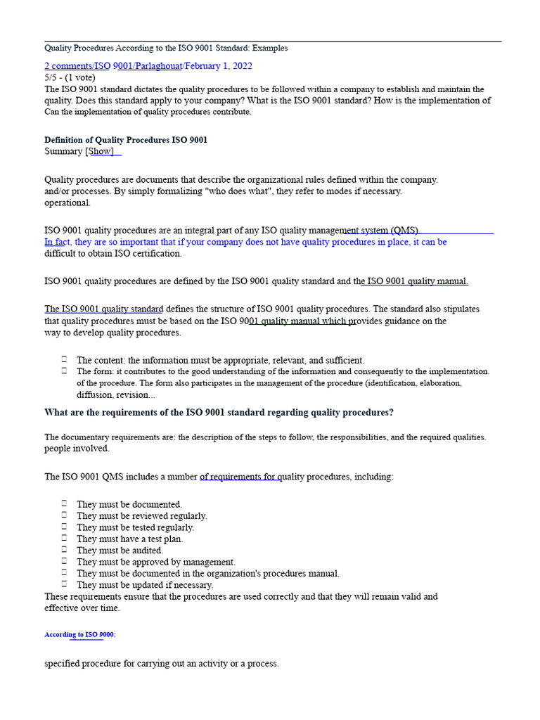 ISO 9001 Quality Procedures Explained | PDF | Quality Management System ...