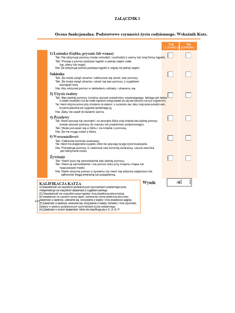 Załącznik 3-Skala Katz | PDF