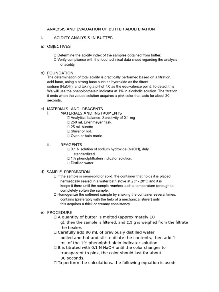Acidity Index Analysis of Butter | PDF | Titration | Chemistry