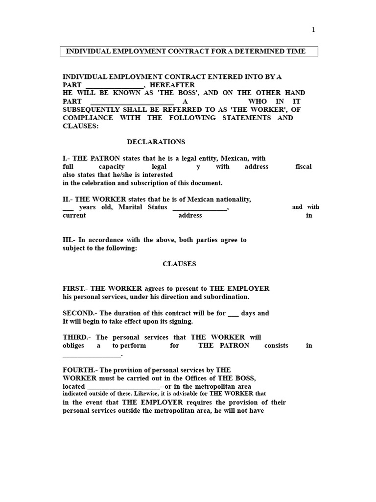 Template For Individual Employment Contract | PDF | Employment | Labour Law