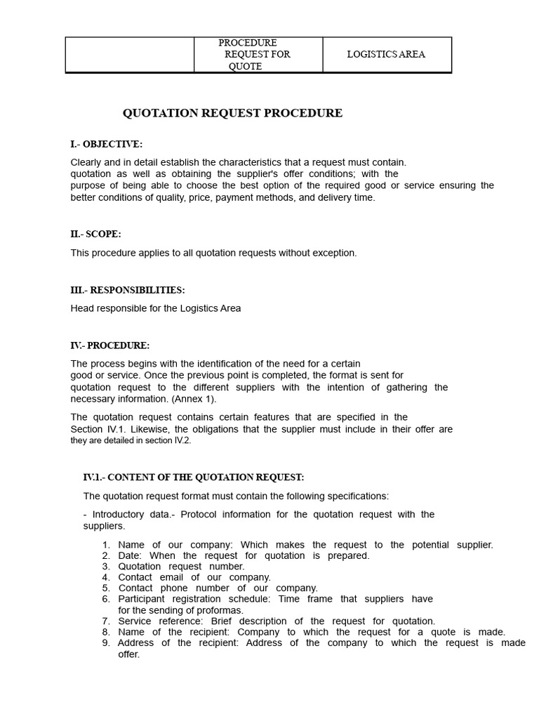 Quotation Request Procedure Pdf Specification Technical Standard