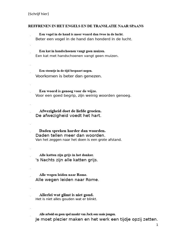Gezegden in Het Engels en Hun Vertaling Naar Het Spaans | PDF