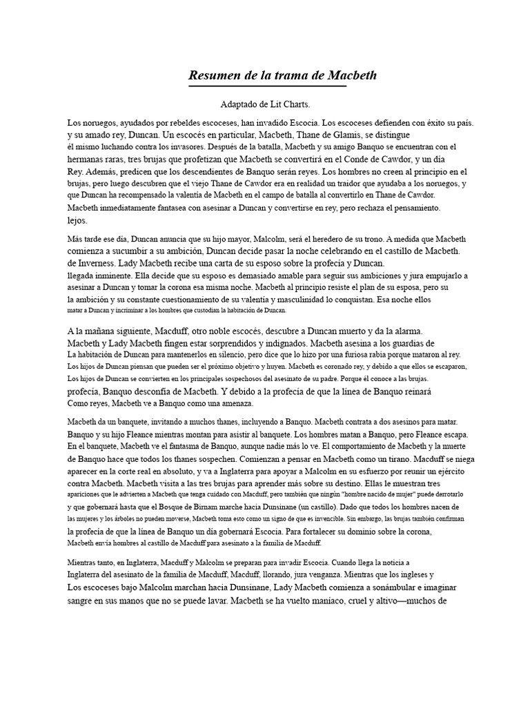 Resumen de Macbeth: Ambición y Caída | PDF | Macbeth | Tragedias de ...